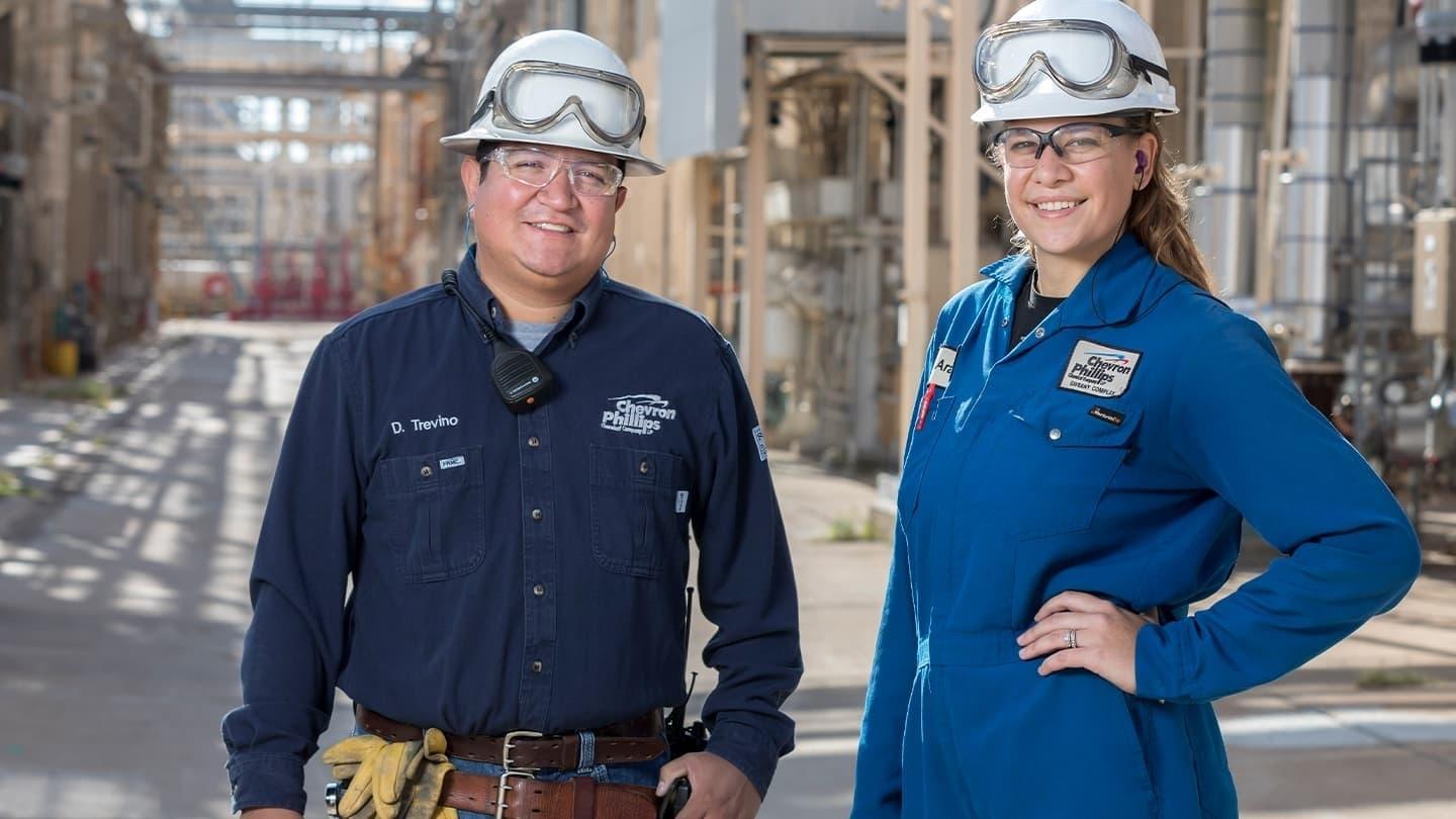 Chevron Phillips Chemical employees outside a plant